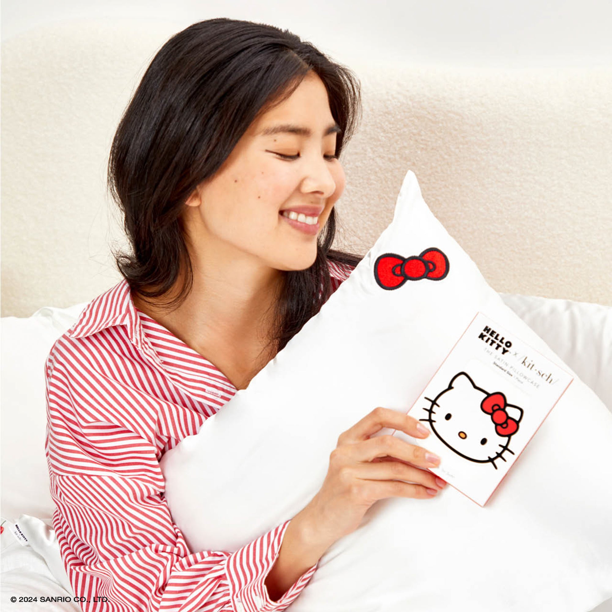 Hello Kitty x Kitsch Bow Pillowcase (Solid Ivory)