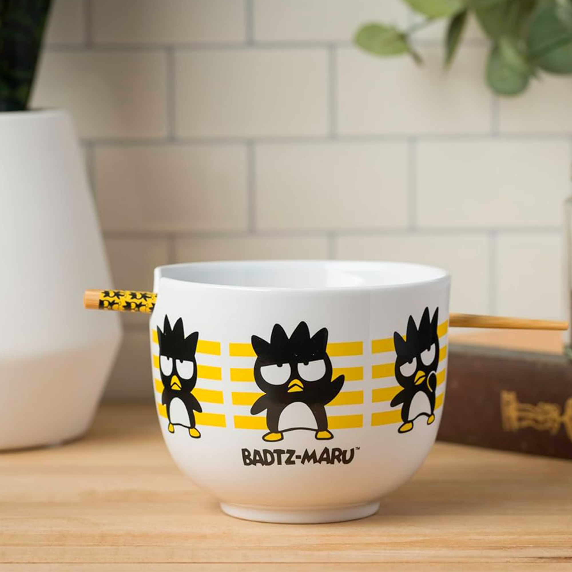 Badtz-maru Ceramic Ramen Bowl and Chopstick Set (Stripes)