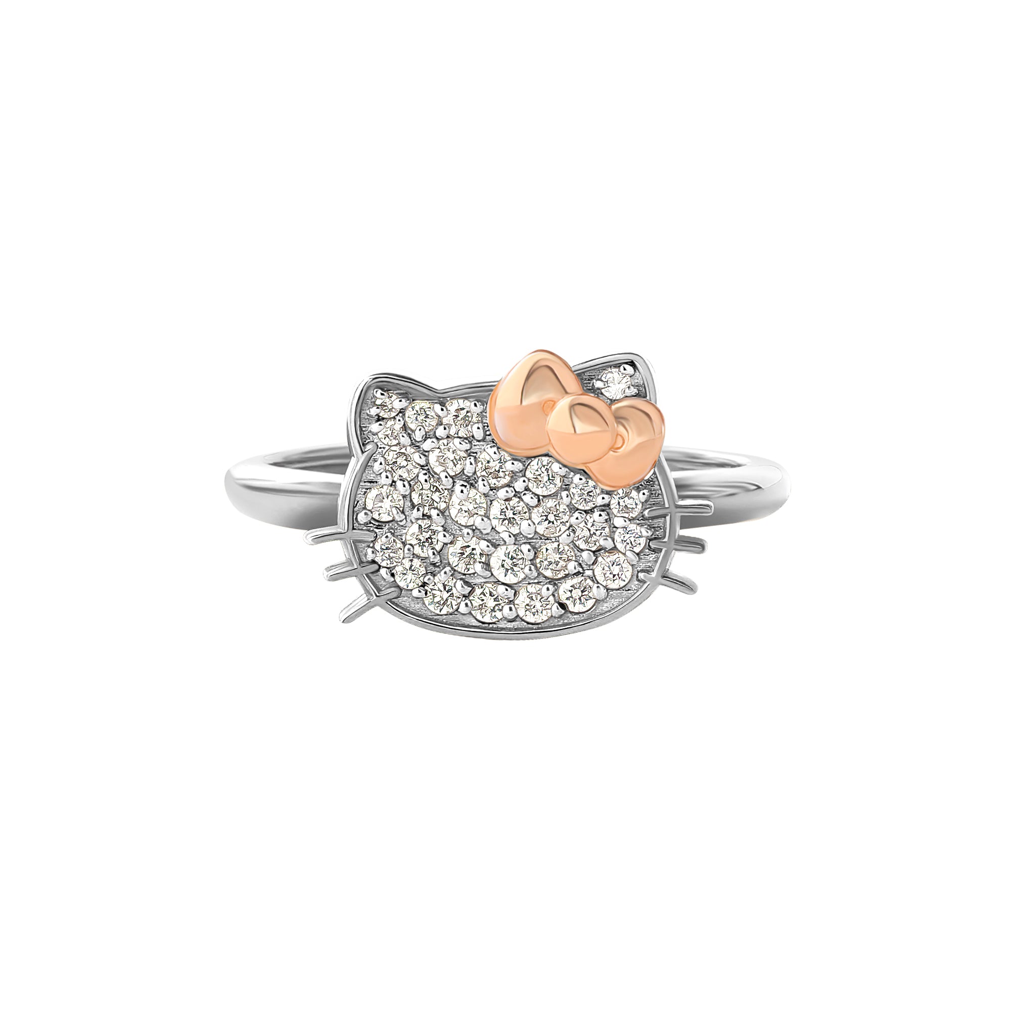 Hello Kitty 14K White Gold Pavé Diamond Ring (Size 7 Only)