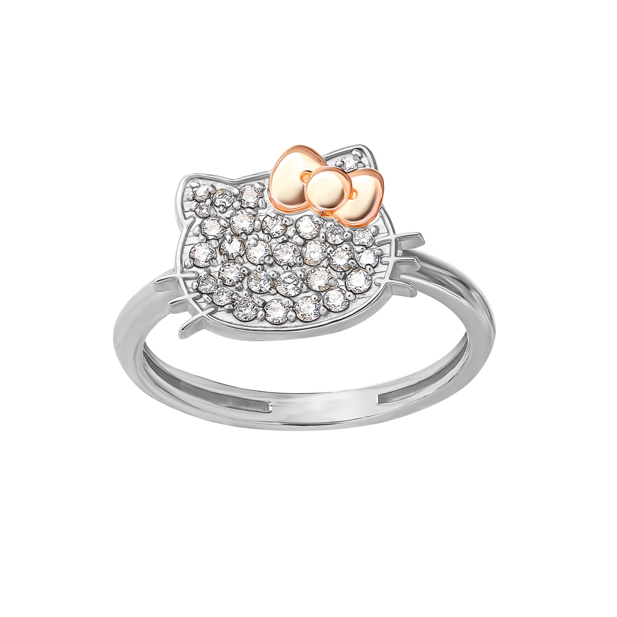 Hello Kitty 14K White Gold Pavé Diamond Ring (Size 7 Only)